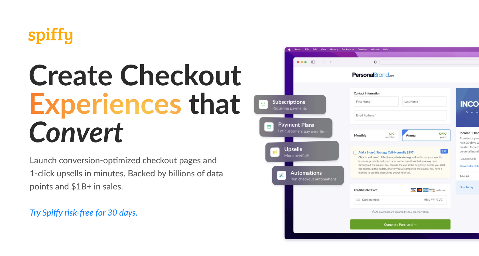 Checkout Page Software with One‑Click Upsells | Spiffy Checkouts